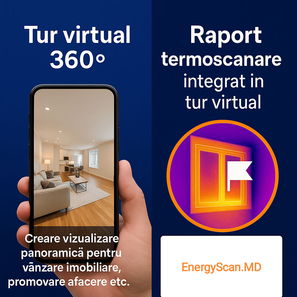 Tur virtual 360° pentru imobile + termoscanare integrată (premium)