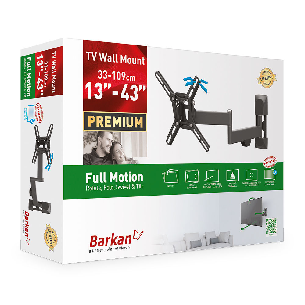 Wall Mount Barkan ''2400'' Black 13" - 39" Full Motion, Max.25Kg, Vesa ...