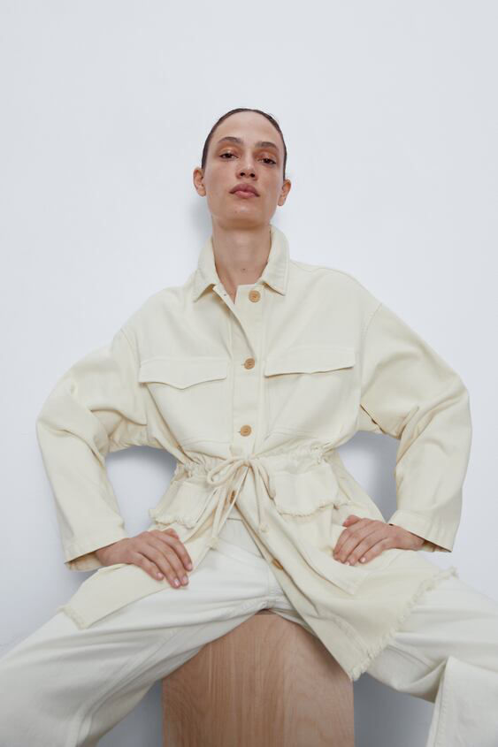 Куртка пиджак котон zara цвет эркю/s-m/