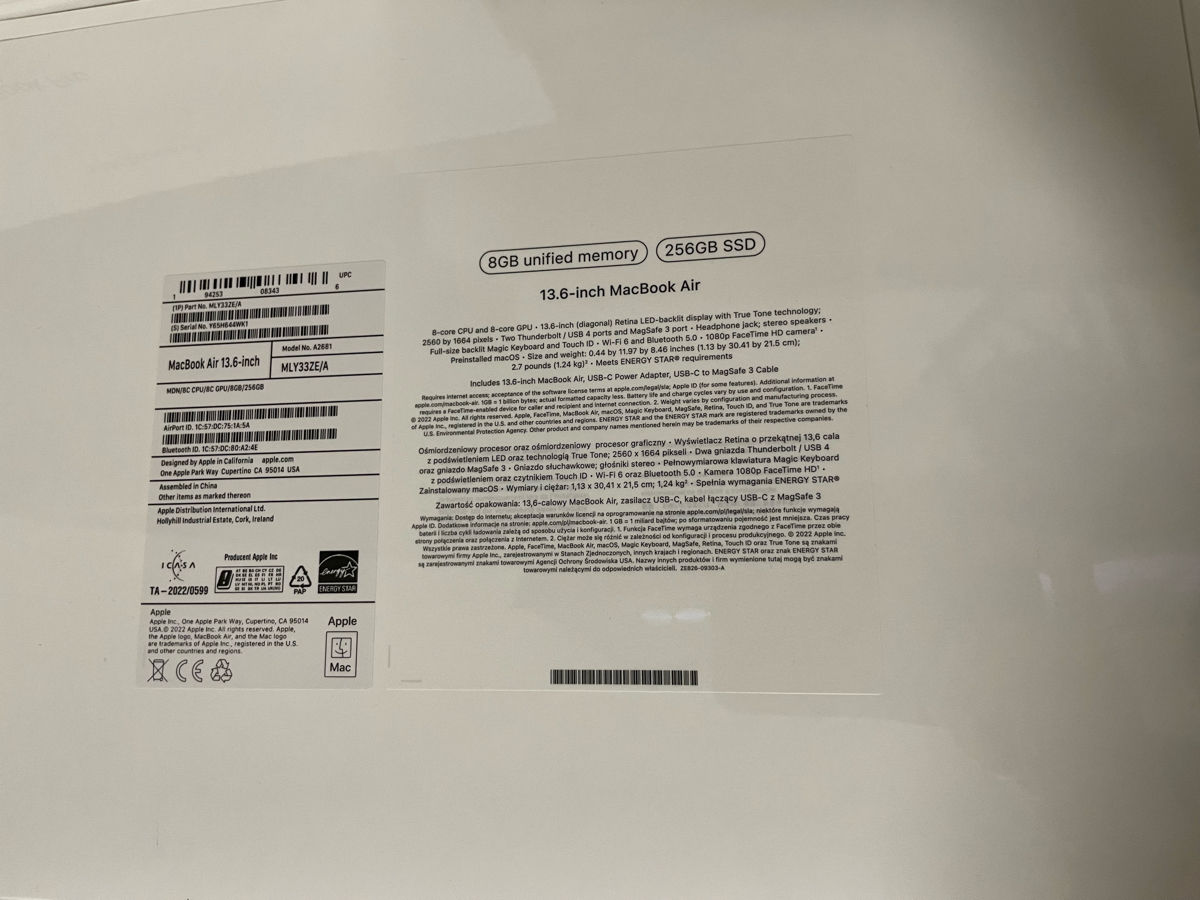 MacBook Air M2 256 GB Midnight GARANTIE