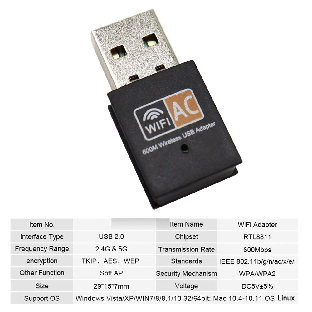 USB Wifi адаптер для ноутбука или компьютера 150/ 600Mbps RTL8811 802.11 ac