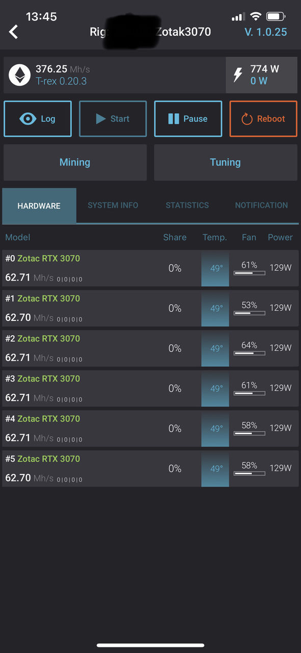 Mining Rig Ferma Nvidia Geforce Rtx 3070 [370 Mhs] [Samsung]