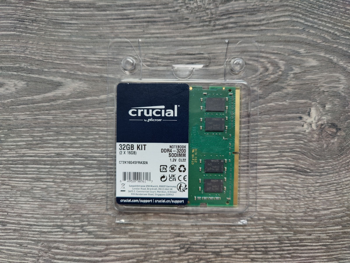 32GB RAM Laptop DDR4 3200Mhz / 2x16GB / Nou Sigilat / Crucial