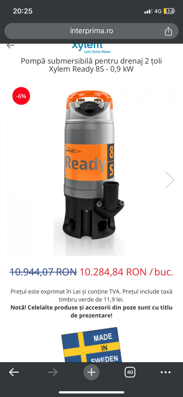 Pompă submersibilă pentru drenaj 2 țoli Xylem Ready 8S - 0,9 kW