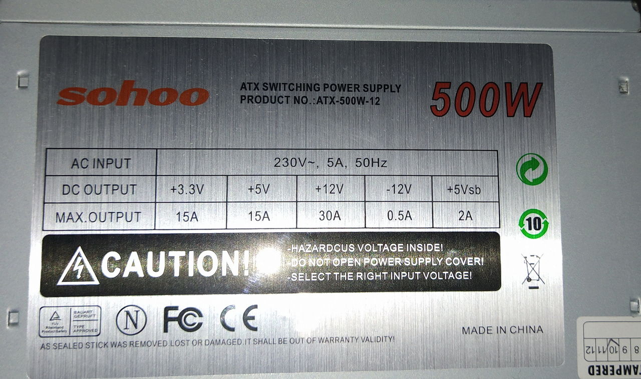 Bloc de alimentare: Sohoo 500W 12cm cooler - 200 lei