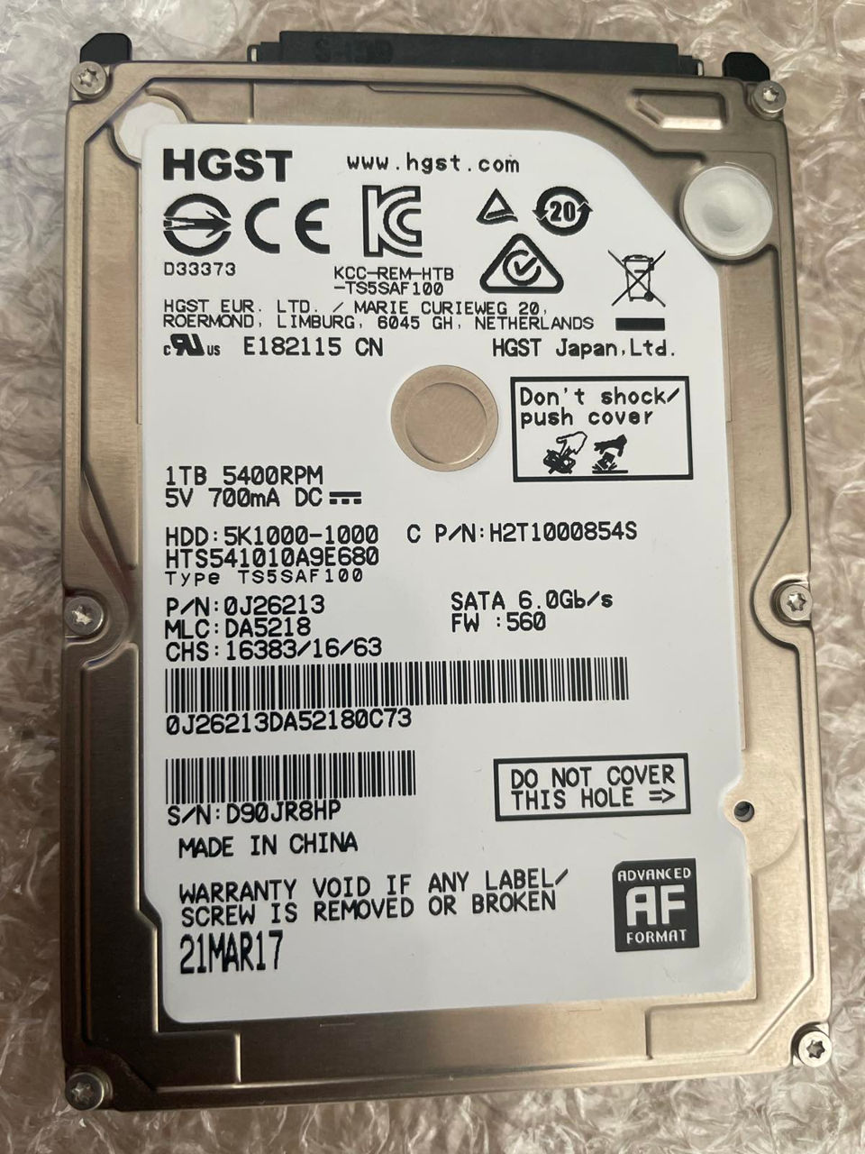 HDD Hard Disk (Hitachi Global Storage Technologies) 1TB 2.5" SATA, 5400 RPM