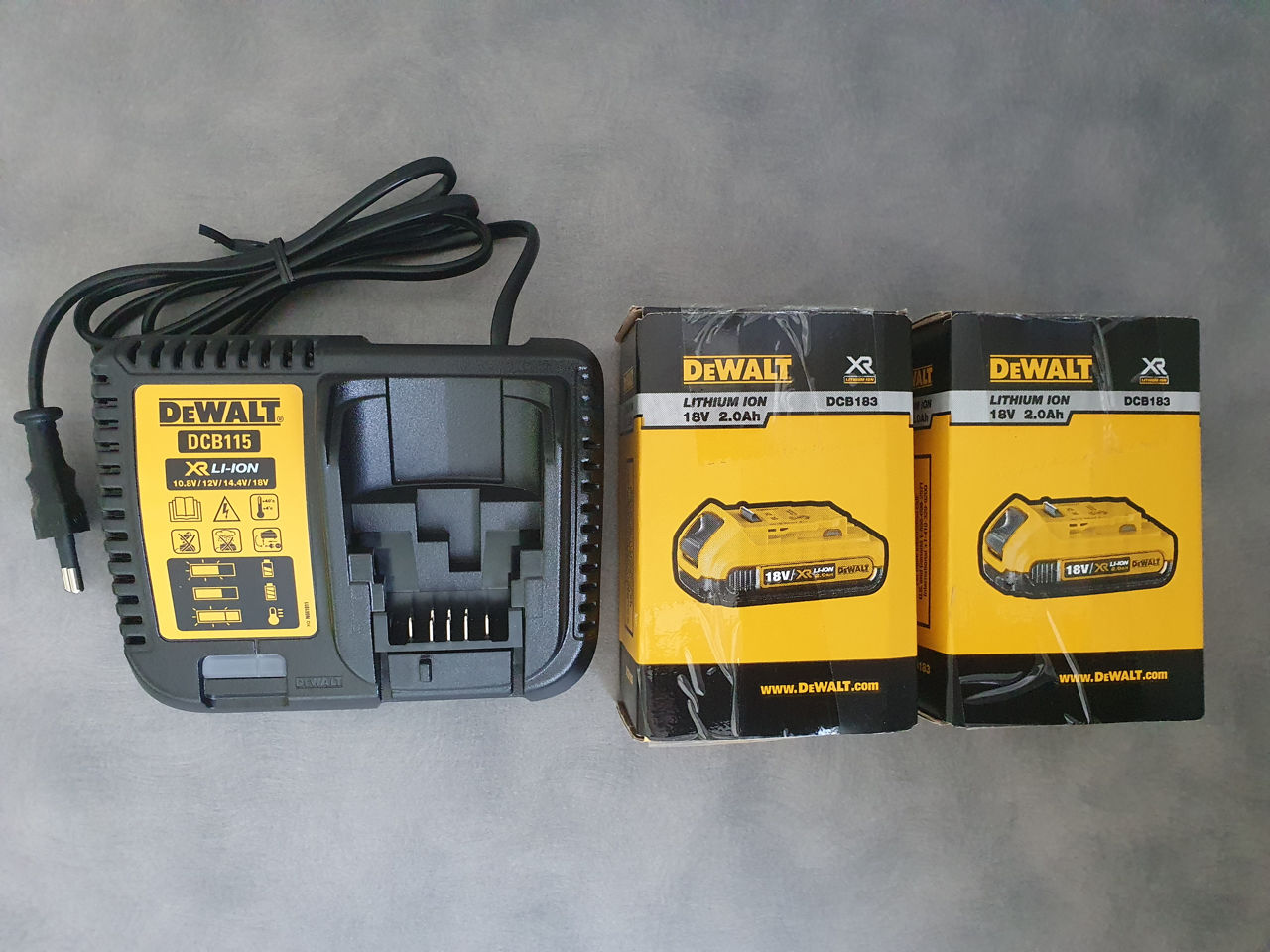 DeWALT DCB115 18V XR Multi Voltage Battery Charger & 2 x DeWALT DCB183 ...