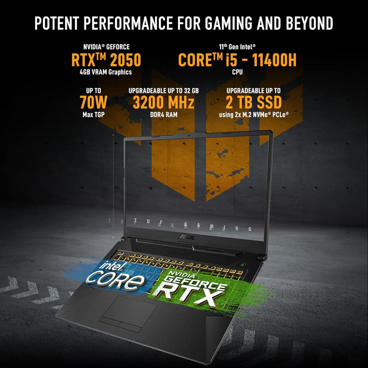Asus TUF F17 144Hz, Core i5-11400H 11th Gen,RTX 2050, 16ram