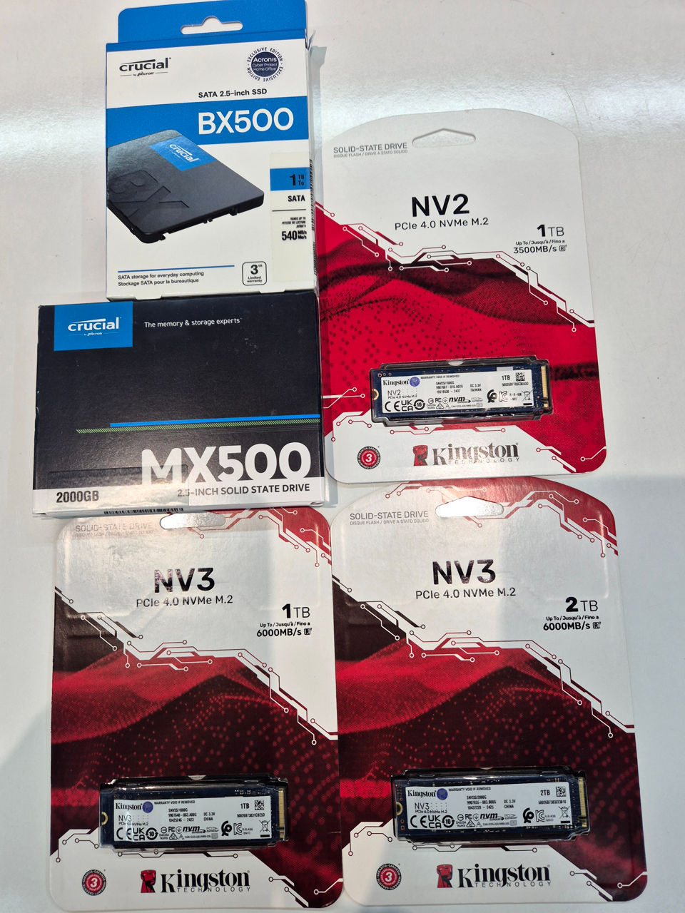 Crucial MX500 2TB,Kingston NV2/NV3 1TB-2TB Новые - 1600