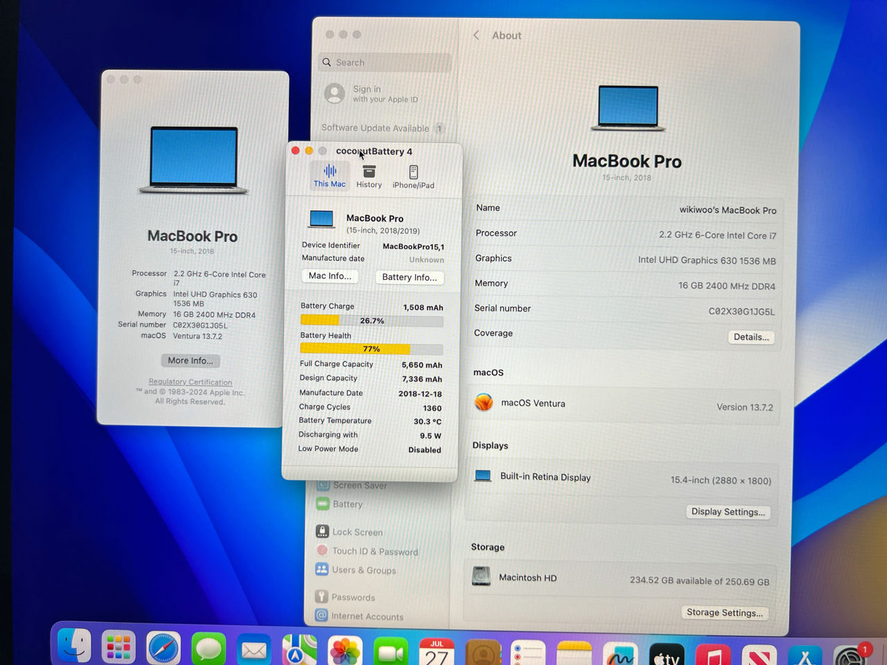 MacBook Pro 15, 2018/ 15,4" Retina/ i7/ 16gb Ram/ 256gb SSD/ Radeon Pro ...
