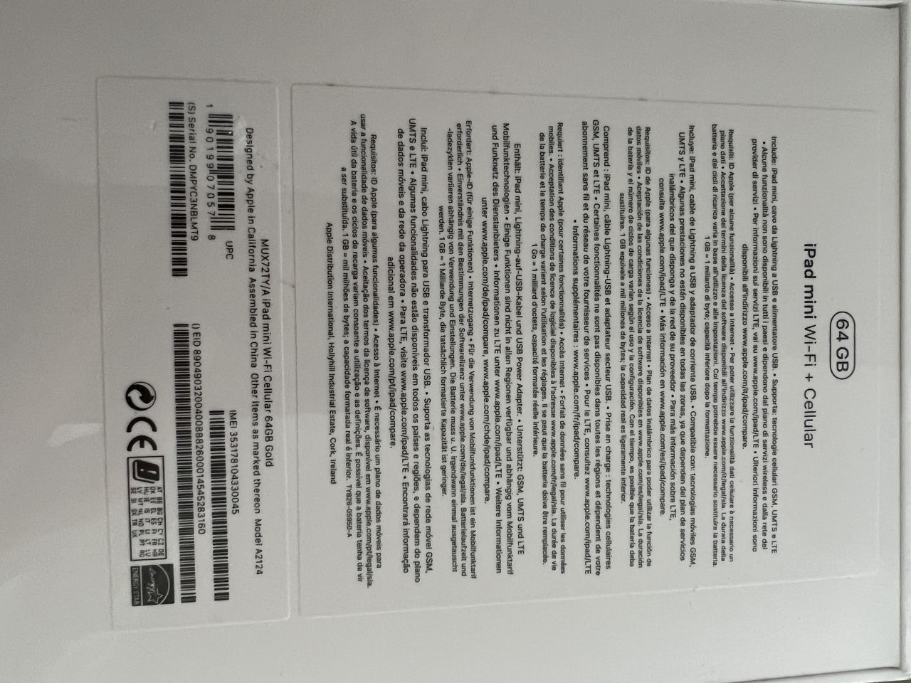 iPad mini 5 model A2124 2019 64Gb Cellular + Wi-Fi цвет Gold новый ...