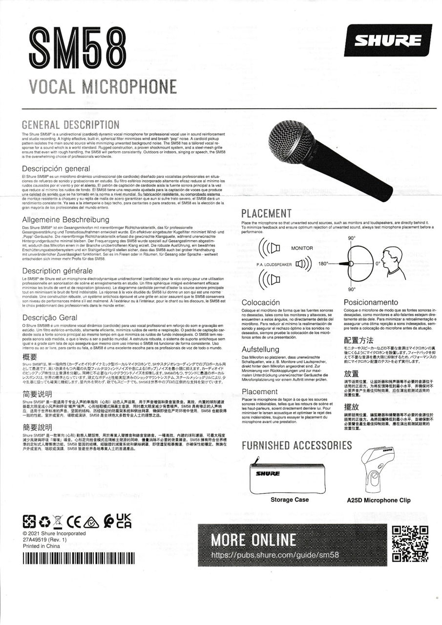 SM 58 Vocal Microphone