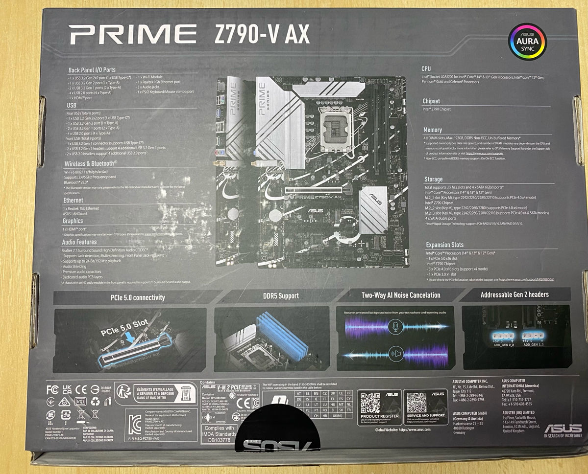 Asus Prime Z790-V AX Motherboard DDR5 LGA1700 Intel Core 14th 13th 12th ...