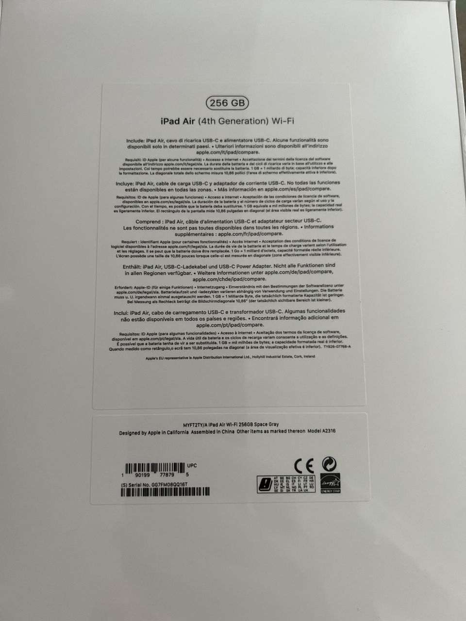 iPad Air 4 model A2316 2020 256Gb Wi-Fi цвет Space Gray новый ...