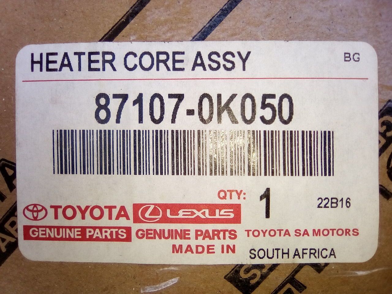 Радиатор отопителя Toyota 87107-0K050 для Toyota Hilux