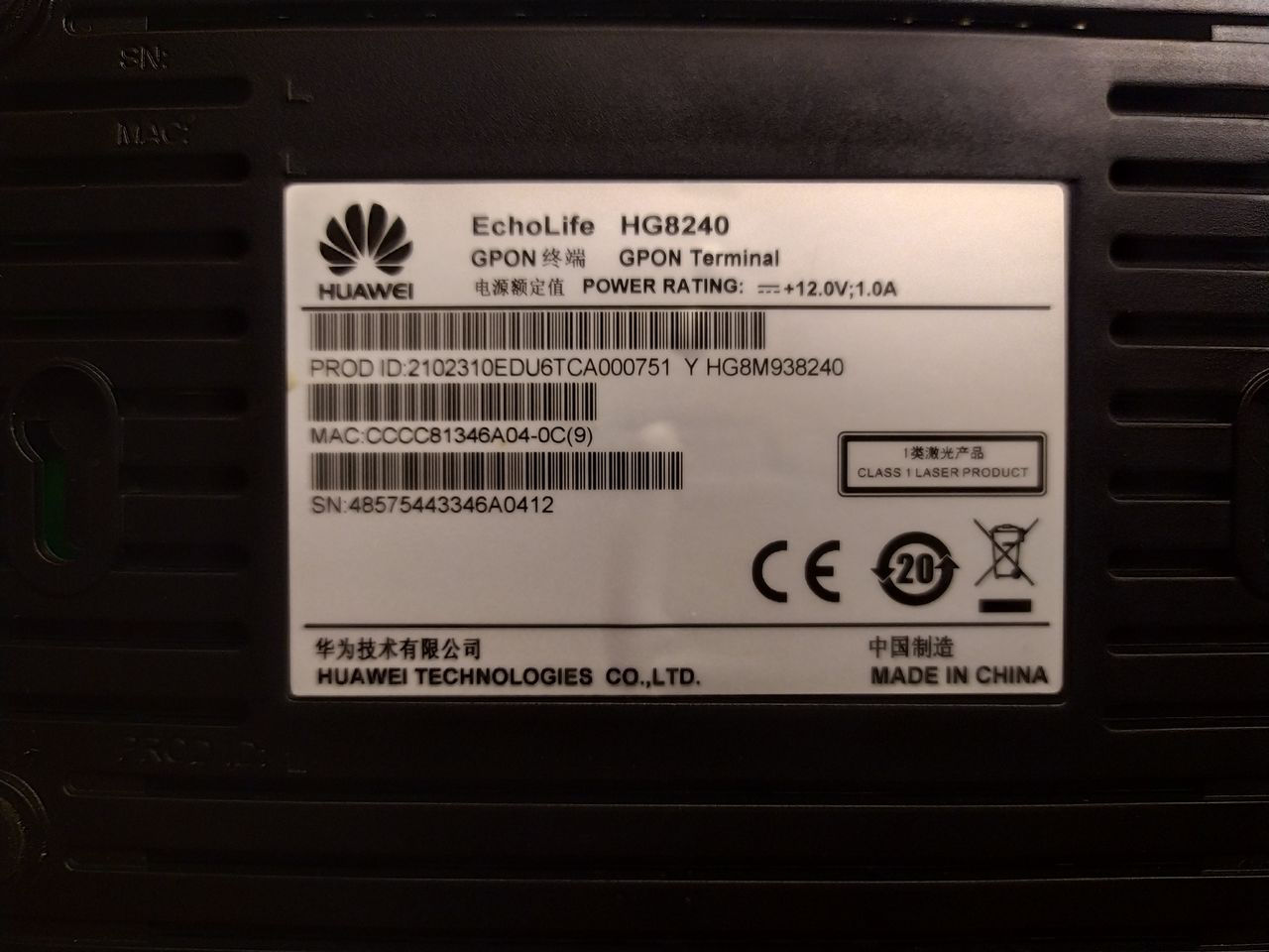 Huawei EchoLife HG8240 VOIP Gpon Terminal ONT