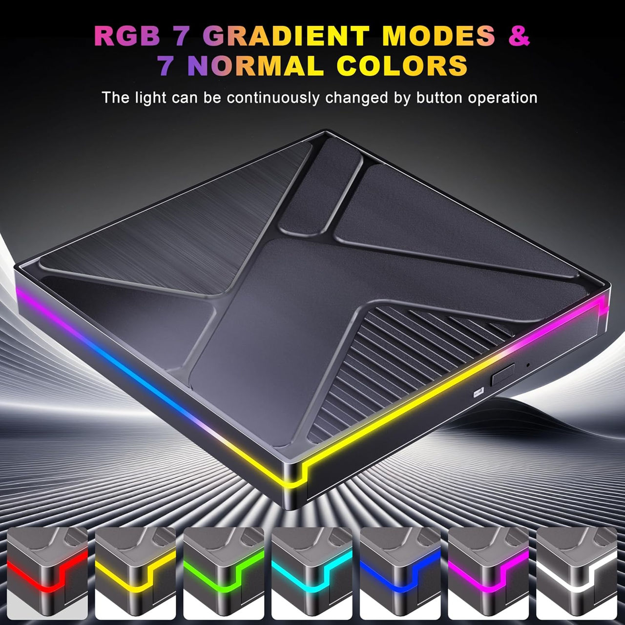 Unitate CD DVD externă RGB USB 3.0 tip C, CD/DVD portabil extern