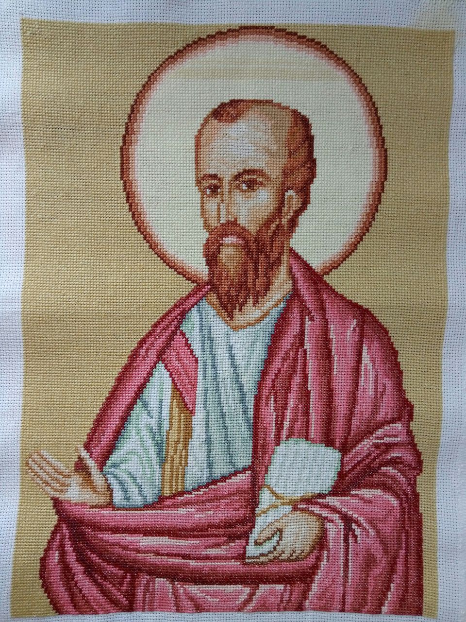 Icoană ( 36,5*26,5) brodată în cruciuliță, cu chipul lui Sf. Pavel.