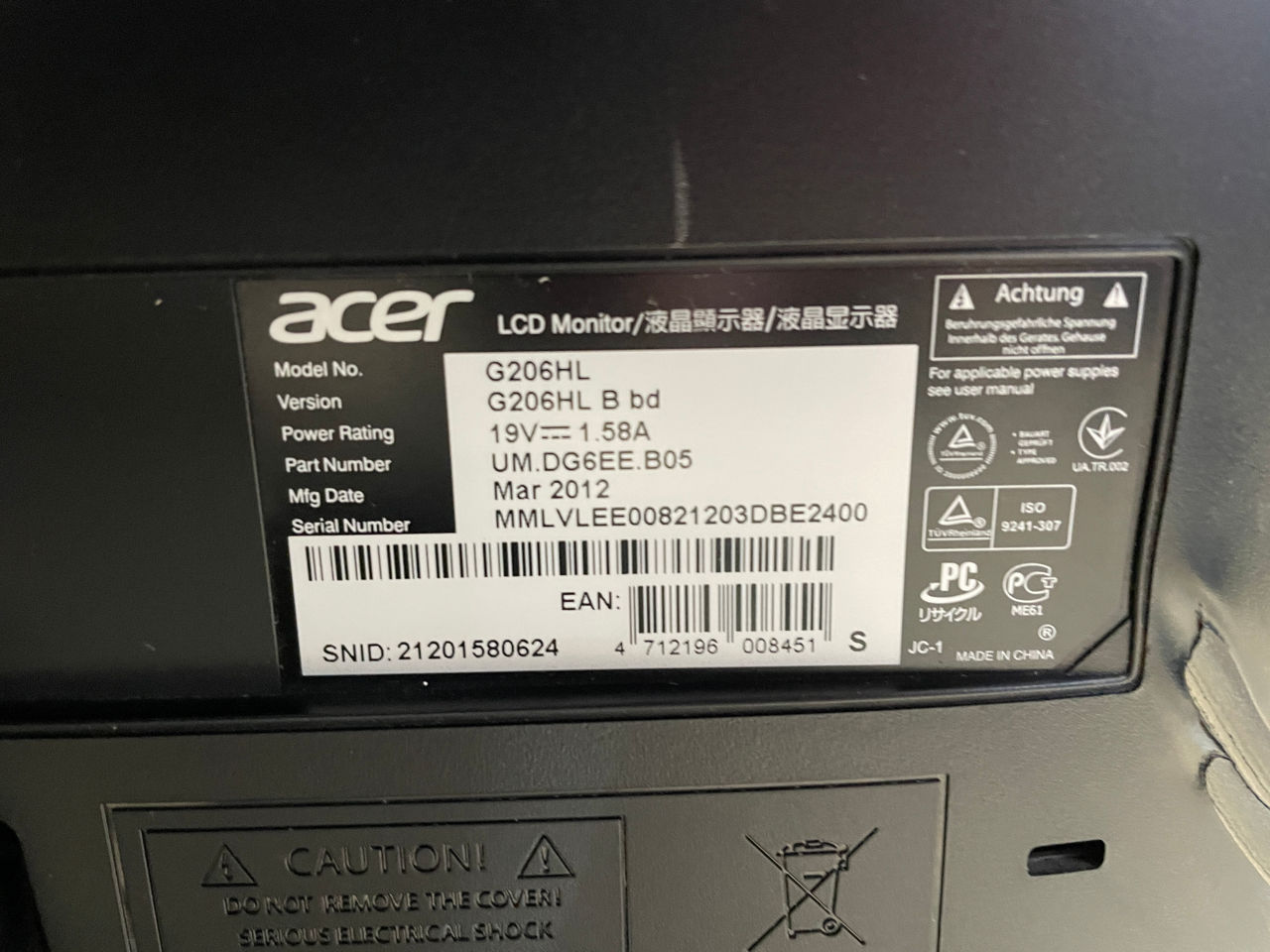 Acer 20 inch G206HL