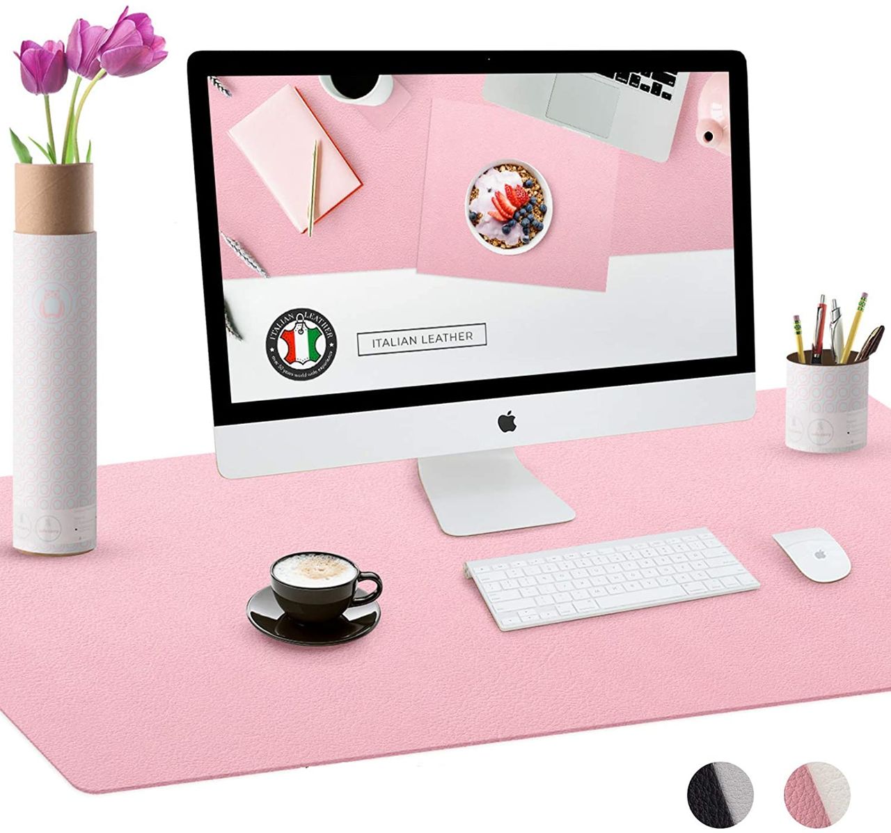 Mouse pad 70x30cm roz/sur din piele minimalist