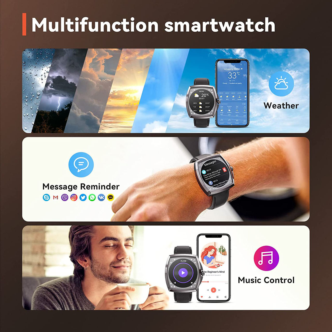 Ceas inteligent Mingtawn cu apel Bluetooth, Ceas inteligent sport cu 70 ...