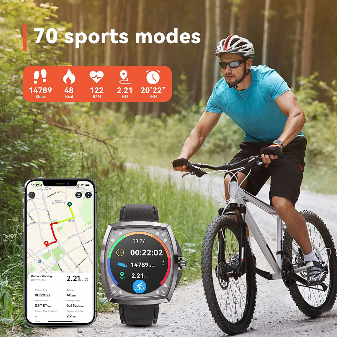 Ceas inteligent Mingtawn cu apel Bluetooth, Ceas inteligent sport cu 70 ...