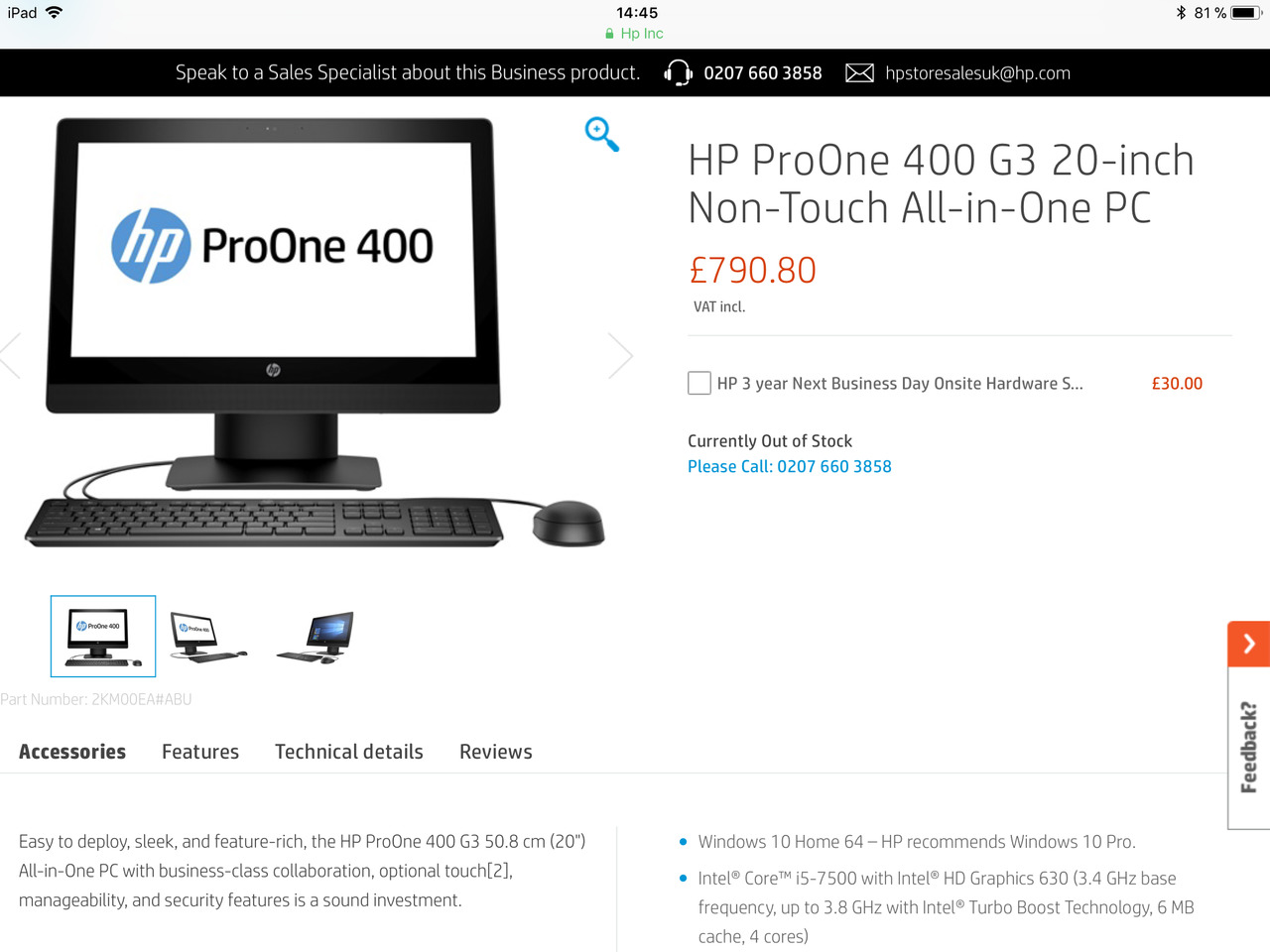 HP ProOne 400 G3 20-inch Non-Touch All-in-One PC новый Business ...
