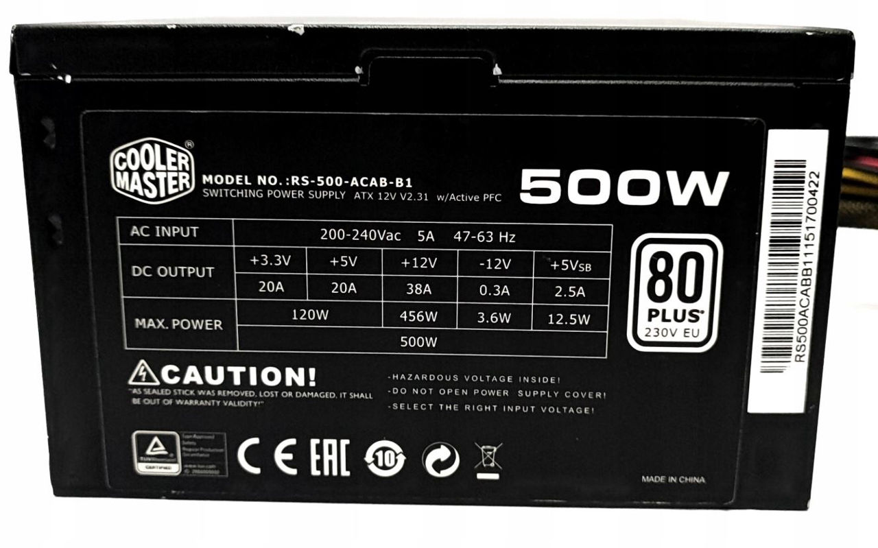 500W Cooler Master / 80 Plus / Active PFC - Verificare / Instalare