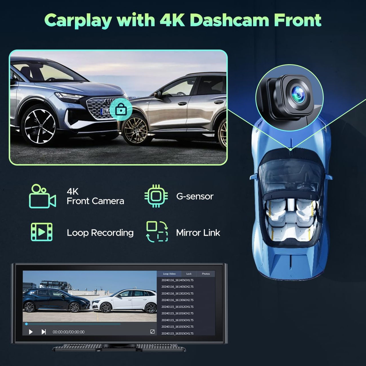 Ecran Carplay LCD 9 inch pentru orice masina cu camera de bord