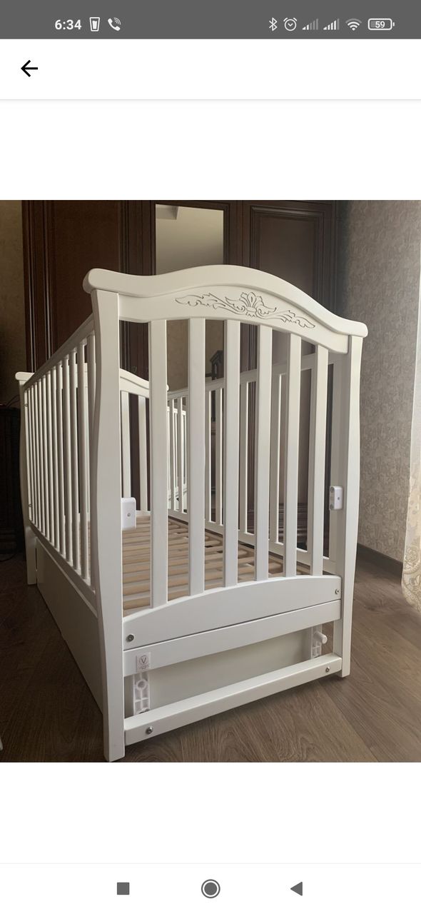 Pătuc veres (ivory) cu leagăn,sertar,saltea/кроватка верес (айвори) с ...