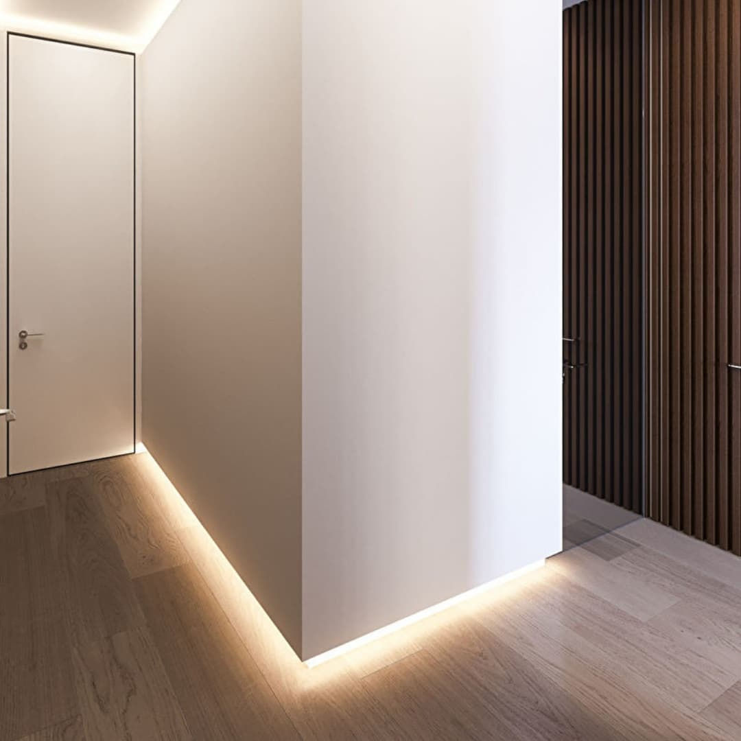 Plinta de montaj ascuns cu iluminare de fundal LED neagra Aspl130B PP ...