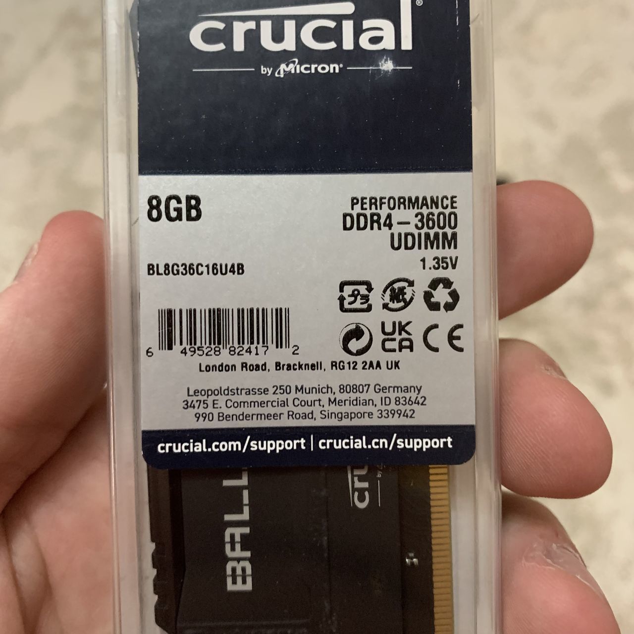 Crucial Ballistix Black 16GB (2x8) DDR4 3600, CL16