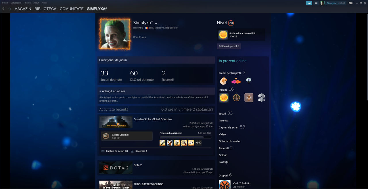 Vand cont Steam level 20