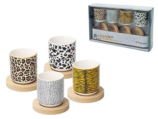 Set Cani Pentru Cafea Tognana Savanna 4 Buc Cu Suport Din Lemn