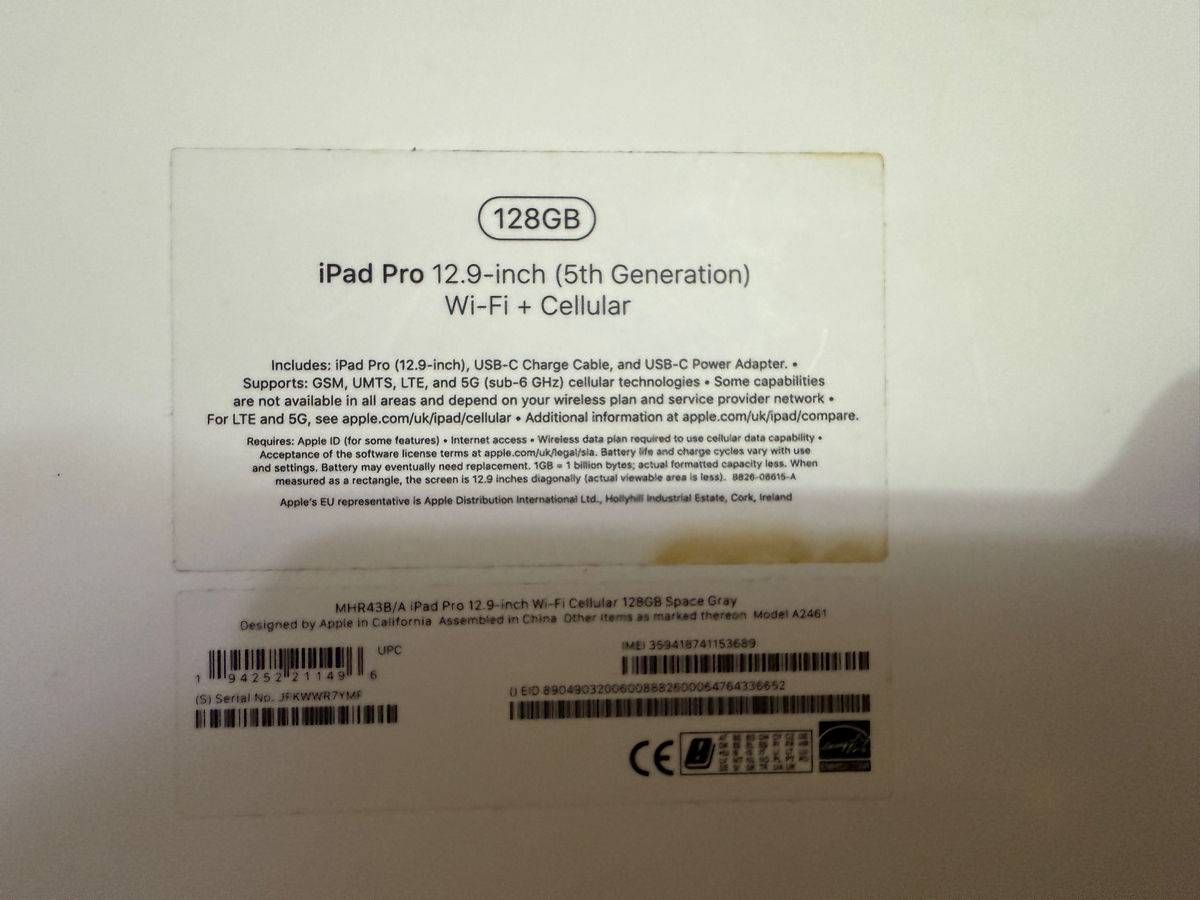 iPad Pro 12.9 Gen5 WiFi+cellular