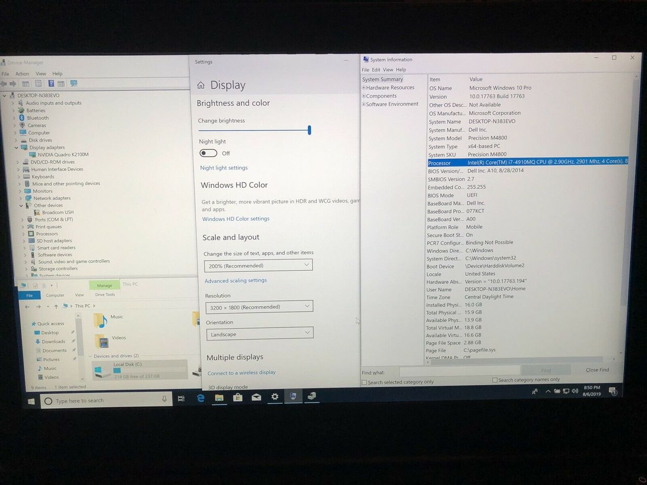 Dell Precision M4800 UHD 4k 3840x2160 i7-4910MQ 16GB RAM 256GB SSD ...
