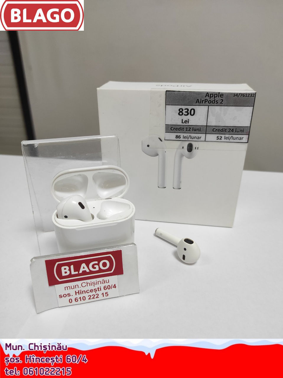 Apple AirPods 2 830 lei