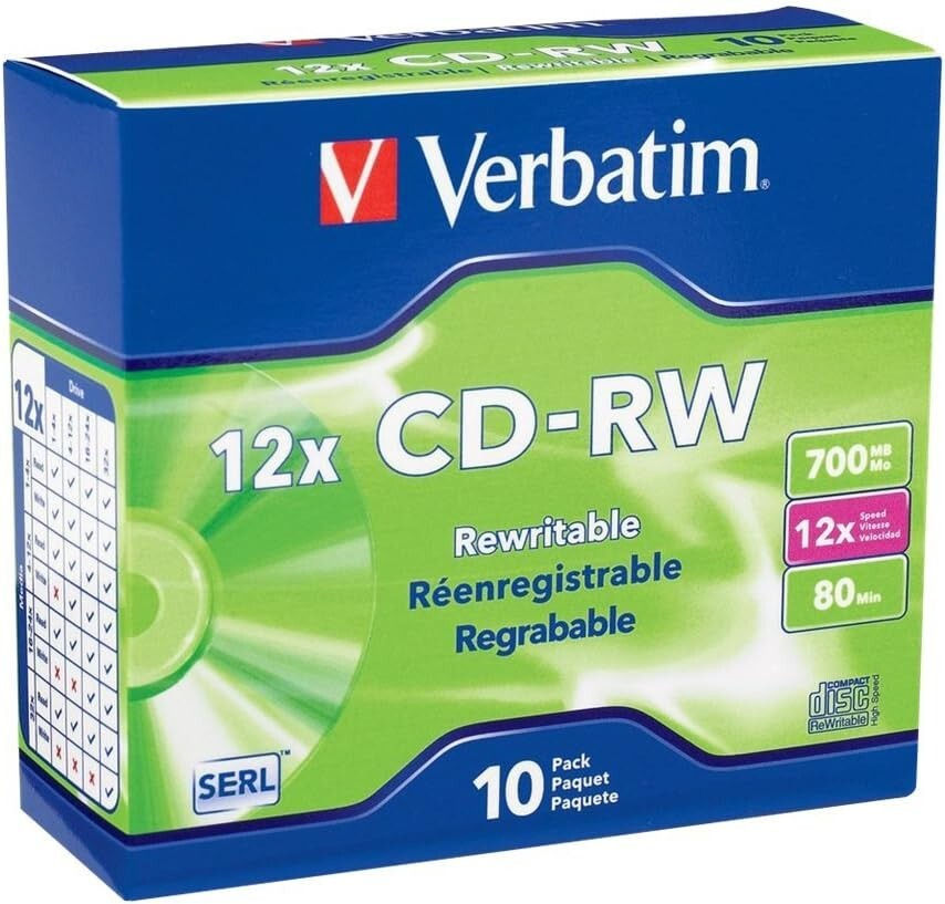 Disc optic Verbatim VER_43148 CD-RW SERL 700MB 12X Jewel Case 10pcs ...