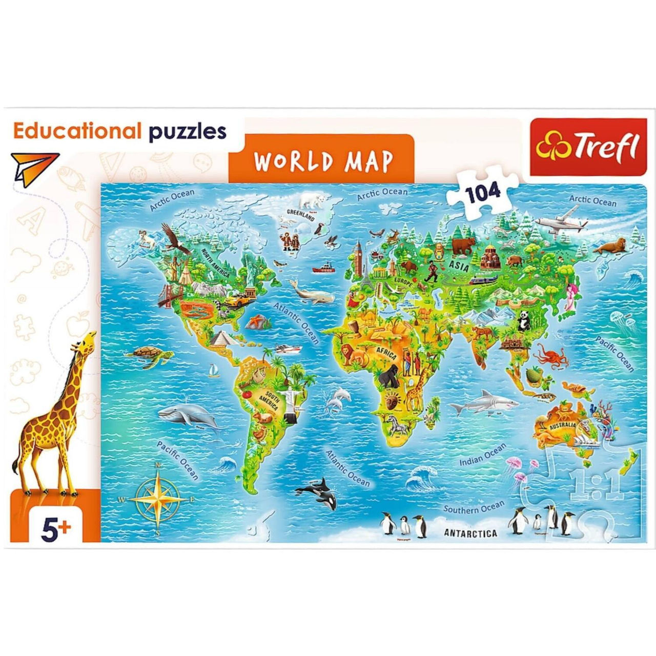 Puzzle Trefl 15575 Puzzles - 104 Educational - World Map Ro cumpăra la ...