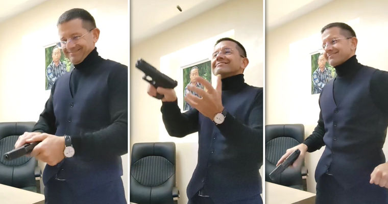 Фин Плахотнюка показал трюк с извлечением патрона из оружия