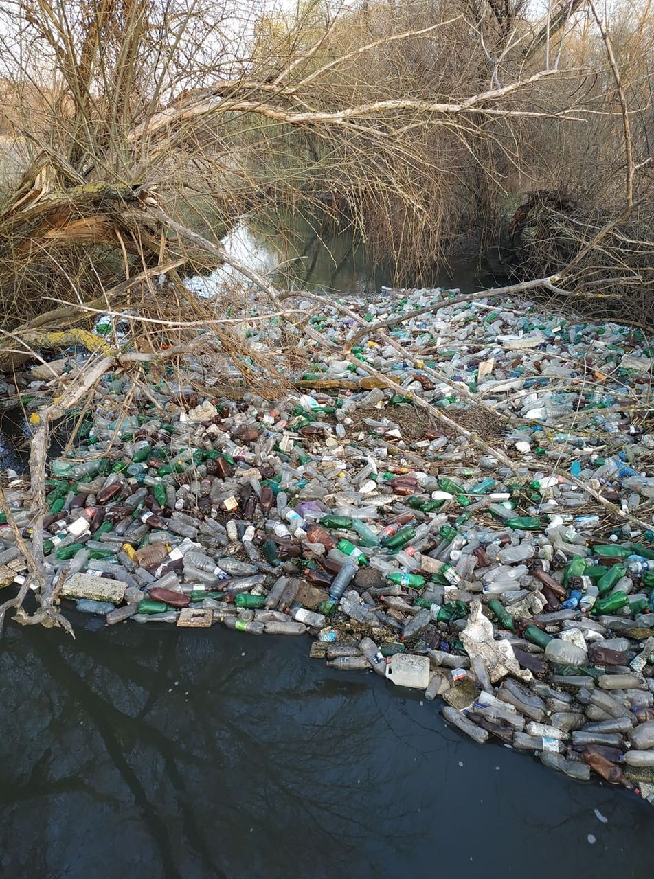 Insulă de plastic, descoperită de internauți pe râul Bâc