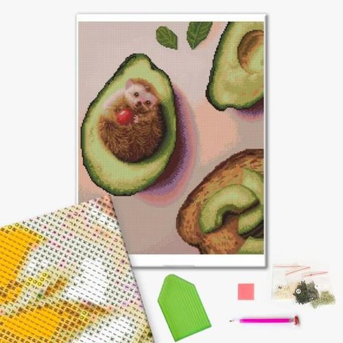 Tablou pe numere BrushMe DBS1214FC Mozaic cu diamante 40x50сm (fără cutie) Toast cu avocado ...